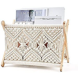 Mkono Macrame Magazine Rack Boho Magazine Holder Storage Standing Basket for Books, Newspapers, Swaddle Blanket, Living Room, Bathroom, Office, Nursery, Home Decor, Medium Size, 14’’L x 10’’W