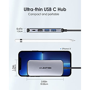 LENTION Ultra-Thin USB C Hub with Ethernet, 4K HDMI, USB 3.0/2.0, Card Readers & PD Adapter for 2023-2016 MacBook Pro 13/14/15/16/M1/M2, New Mac Air & Surface, Chromebook, More (CB-C48, Space Gray)
