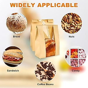 ROLYTA 50 Pack Bread Bags for Homemade Bread,Large Kraft Paper Loaf Bag with Window and Label Seal Stickers,13.8x8.3x3.94 Inch Large Kraft Paper Bakery Bag for Baked Toast Food Packing Storage