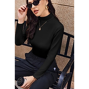 Ekouaer Women's Turtleneck Long Sleeve Shirts Fall Fashion Lightweight Base Layer Solid Slim Fit Thermal Underwear Tops Black XL