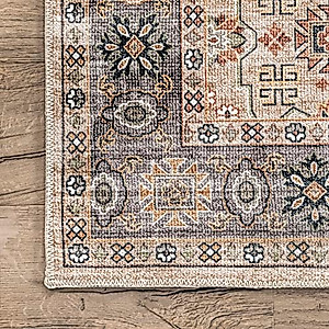 nuLOOM Annelle Floral Border Machine Washable Ultra Thin Area Rug, 5' x 8', Beige