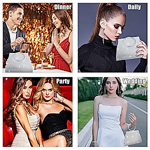 4 Pcs Women Wristlet Rhinestone Evening Clutch Bag Rhinestone Bridal Wedding Choker Bracelet Dangle Earring Bride and Bridesmaid Handbag Elegant Bling Glitter Purse