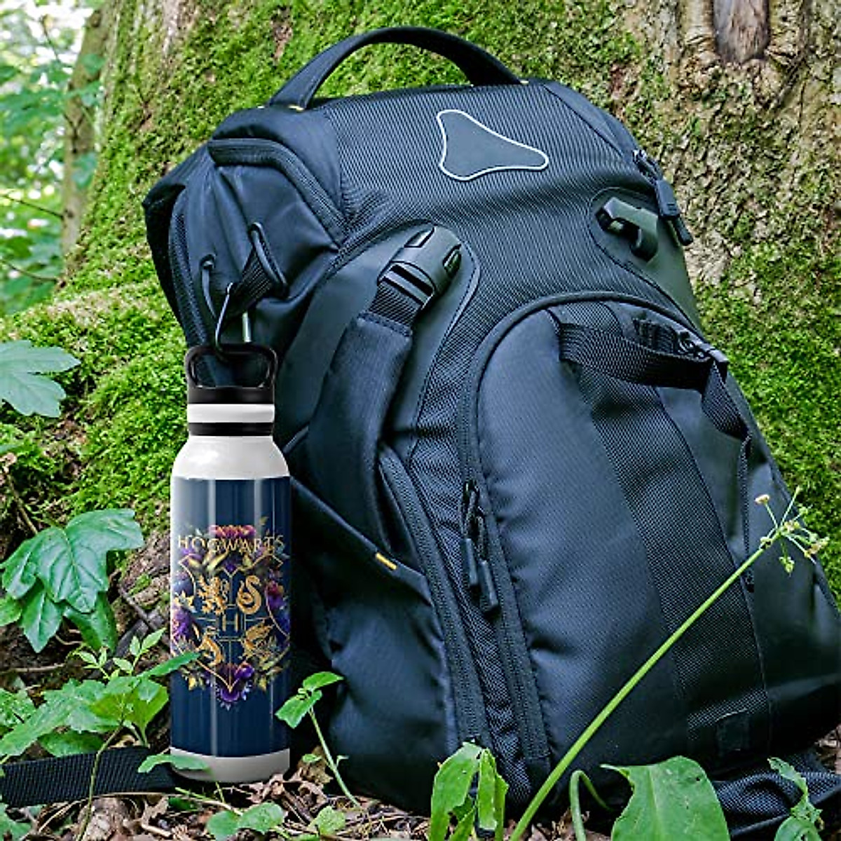 Harry Potter OFFICIAL Hogwarts Multi-Colored Floral Crest 24 oz Insulated Canteen Water Bottle, Leak Resistant, Vacuum Insulated Stainless Steel with Loop Cap, White