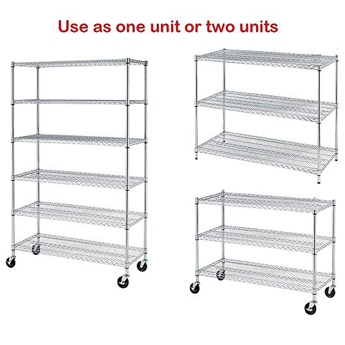YRLLENSDAN 6000Lbs Capacity Adjustable Storage Shelves Heavy Duty Shelving Unit 6 Tier Metal Shelving with Wheels NSF Wire Shelving (48" W x 18" D x 72" H,Chrome)