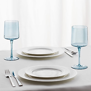 Navaris Blue Square Wine Glasses (Set of 4) - Colored Wine Glasses with Stems - Colored Glassware with Stem for Serving Wine, Cocktails, Beer, Dessert