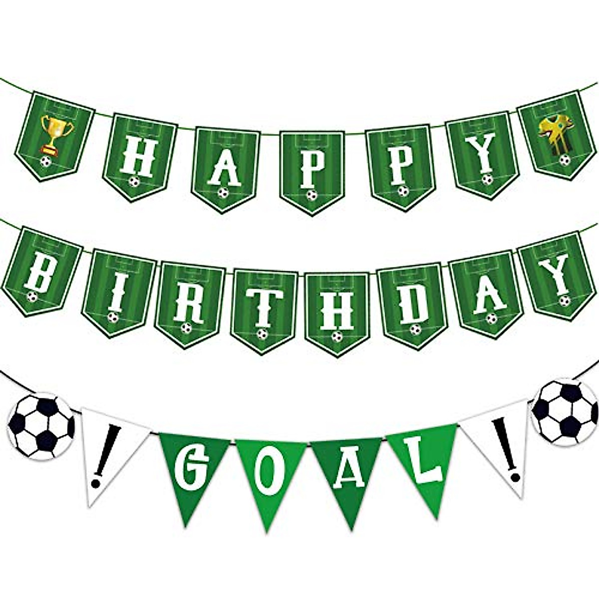 Soccer Birthday Banner, Soccer Party Supplies,Soccer Theme Happy Bday Bunting Sign, Soccer Party Decoration Pre-Strung Soccer Bday Party Sign, Pennant Bunting for Boy Men