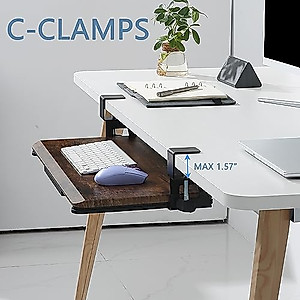 ETHU Keyboard Tray, 26.77" X 11.81" Large Size Keyboard Tray Under Desk with C Clamp-on Mount Easy to Install, Computer Keyboard Stand, Ergonomic Keyboard Tray for Home and Office (Walnut)