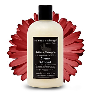 The Soap Exchange Hair Shampoo - Cherry Almond Scent - Hand Crafted 12 fl oz / 354 ml Natural Artisan Hair Care, Gentle, Sulfate & Paraben Free, Cleanse, Moisturize, & Protect. Made in the USA.