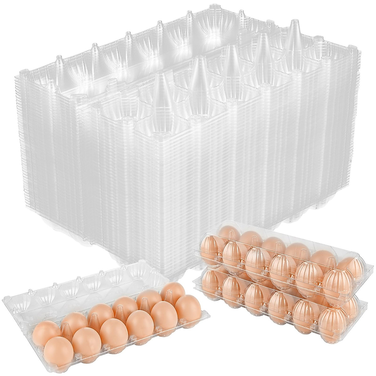Oungy 50 Pack Plastic Egg Cartons Bulk 1 Dozen Clear Empty Egg Cartons Holds Up to 12 Eggs, Chicken Egg Cartons Reusable Egg Cartons Egg Tray for Family Chicken Farm Markets Display, 2x6 Grids