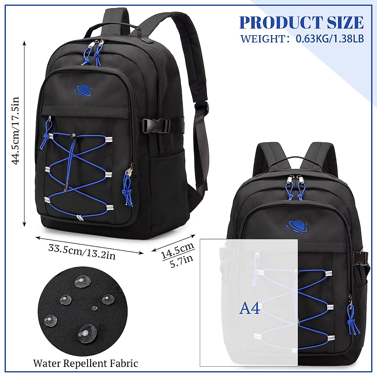 mygreen Fashion Backpack for Girls Boys Casual Daypack Girls Backpack Ultra-Lightweight Schoolbag Children Bookbag College Child Backpack Teen Waterproof Black Blue