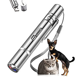 Cat Laser Toy, Red Dot LED Light Pointer Interactive Toys for Indoor Cats Dogs, Long Range 3 Modes Lazer Projection Playpen for Kitten Outdoor Pet Chaser Tease Stick Training Exercise,USB Recharge