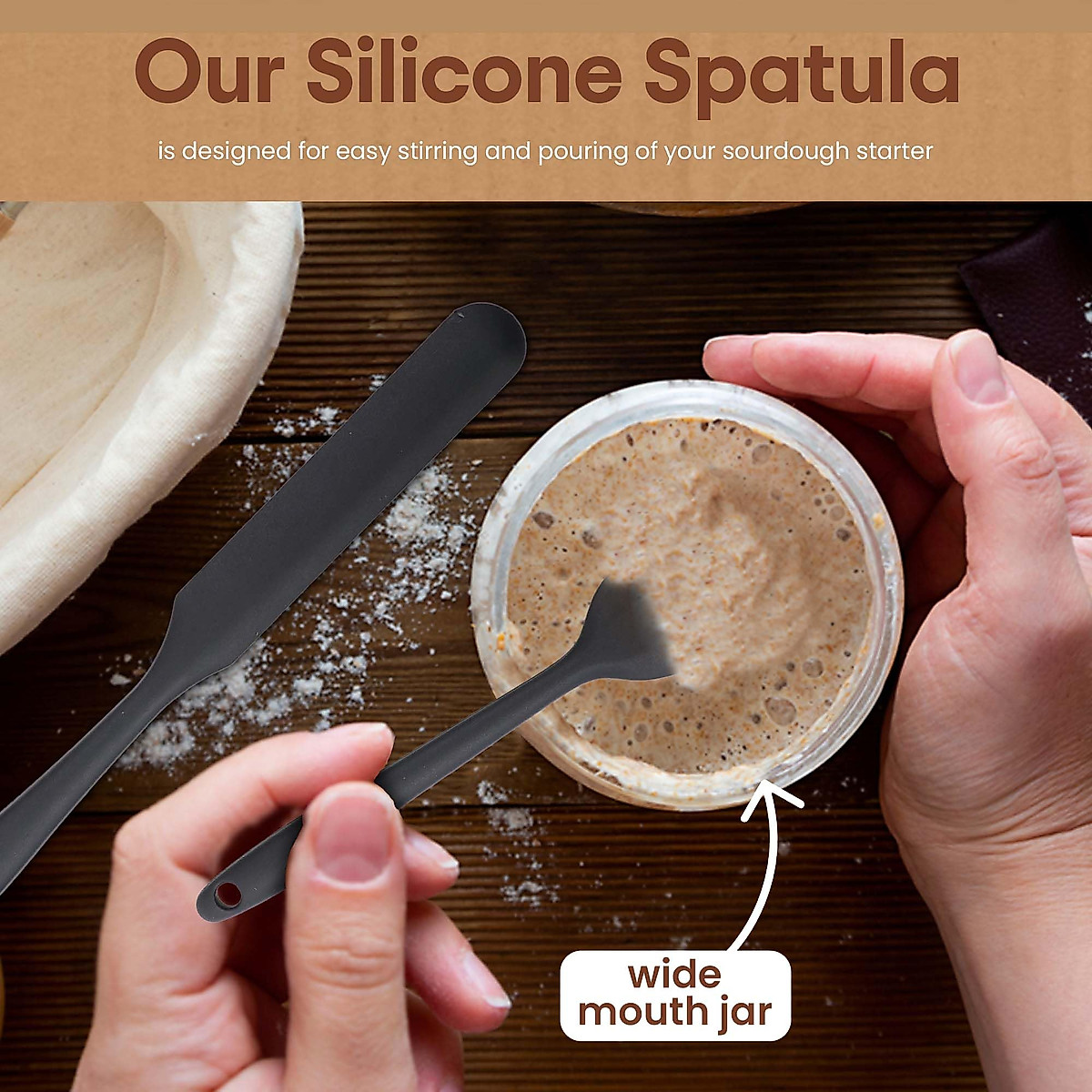 SourDough Starter Jar Kit Large 34oz. Wide Mouth Glass Jar with Scraper, Spatula, Cloth Cover, Feeding Band, Aluminum Lid, Temperature Strip, Instructions, Home Bread Baking Supplies, Fermentation Jar