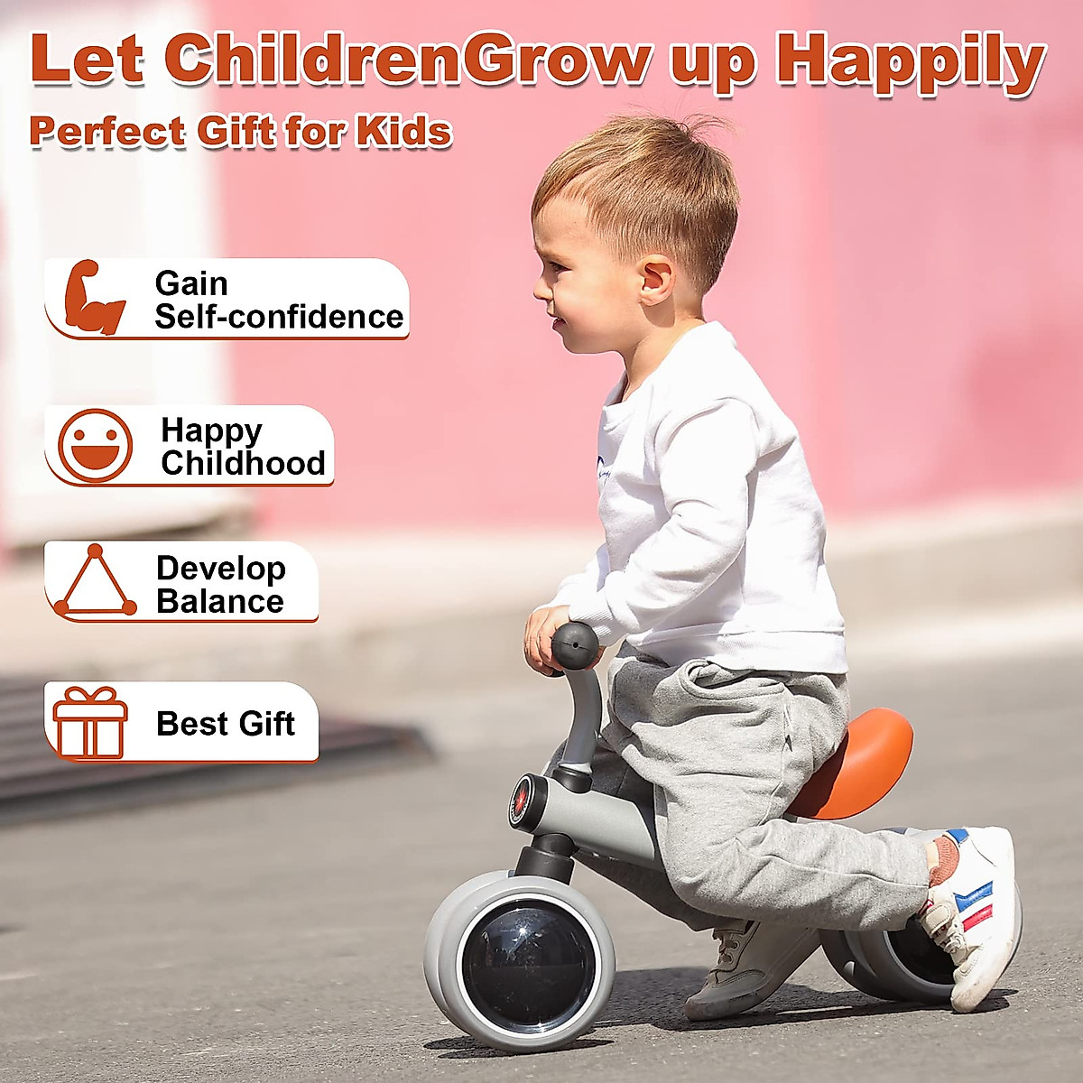 Baby Balance Bike for 1 Year Old Boys Girls Gifts, Baby Bicycle for 10-36 Months, Kids First Bike or Birthday Gift, Riding Toys for Toddlers 4 Silent Wheels No Pedal Bicycle with Steel Frame (Grey)