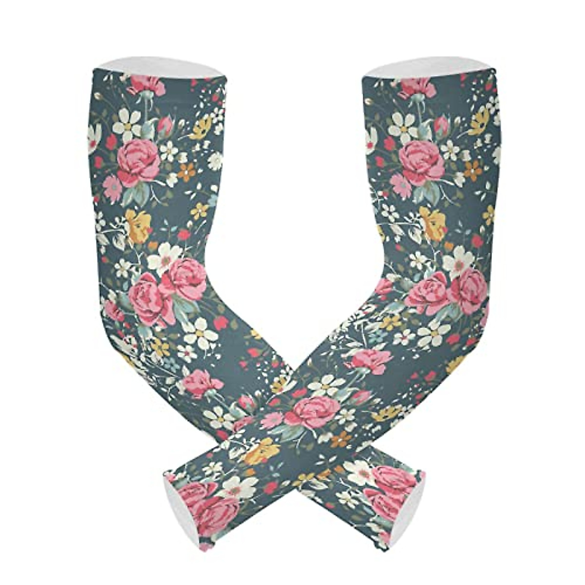 Dussdil Vintage Rose Leaves Gardening Arm Sleeves Farmers UV Sun Protection Cooling Arm Sleeves for Garden Farm Women Men with Thumb Hole