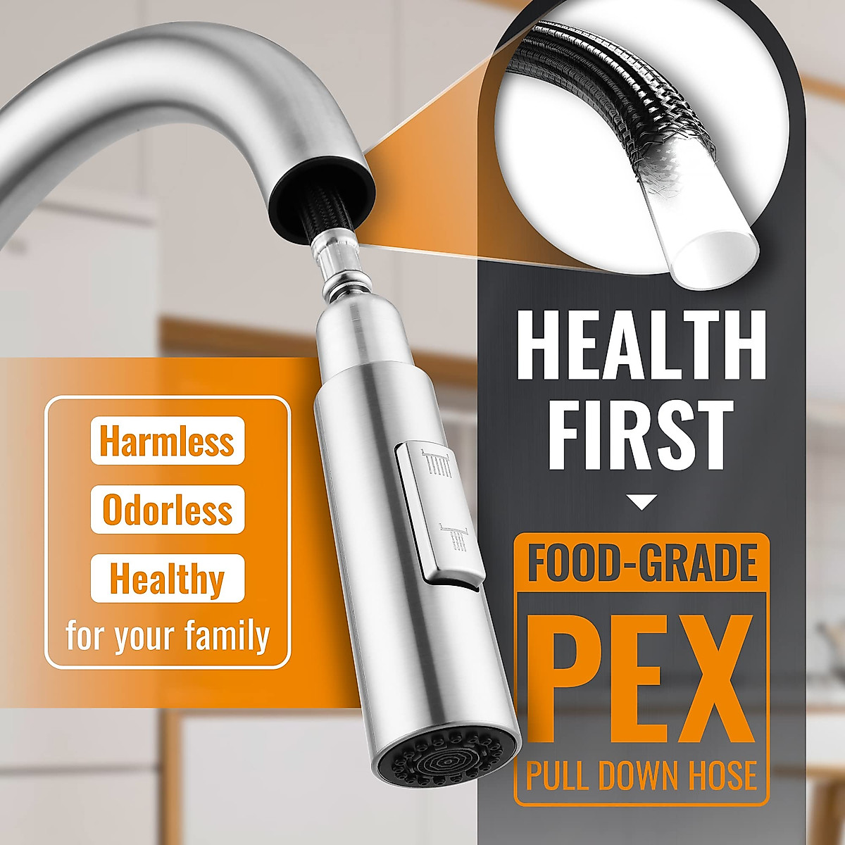 Kitchen Faucet with Soap Dispenser, APPASO Kitchen Faucet with Pull Down Sprayer, Brushed Nickel Kitchen Sink Faucets with Sprayer, Modern Kitchen Faucet for RV Bar Sink, Durable Stainless Steel