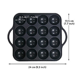 UPIT 16-Holes Takoyaki Maker Pan Plate for Stovetop, Nonstick Coating Aluminum, 7.7 x 7.7 inches