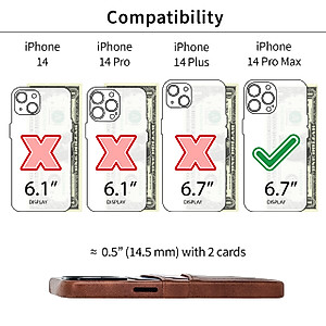 Dockem Card Case for iPhone 14 Pro Max with Built-in Metal Plate for Magnetic Mounting & 2 Pockets: Exec M2 Premium Synthetic Leather Wallet Case (iPhone 14 Pro Max, Brown)