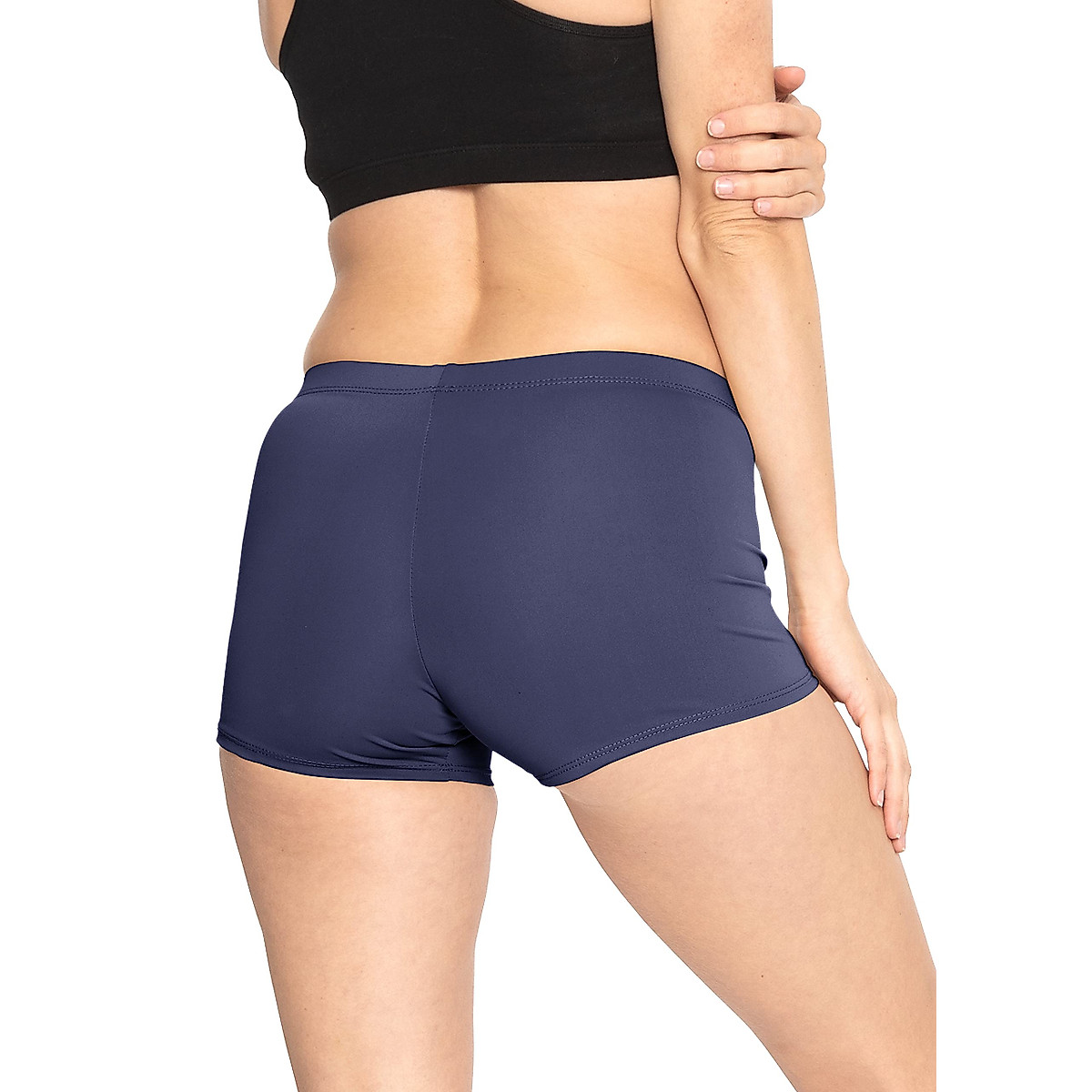 STRETCH IS COMFORT Women's Nylon Booty Shorts Navy Blue Medium