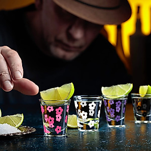 Roshtia 6 Pcs 1.5 oz Cute Shot Glasses Bulk Tequila Shot Glasses Daisy Funny Shot Glasses Glass Shot Cups for Vodka Whiskey Espresso Birthday Bachelorette Party Bride Shower Gifts