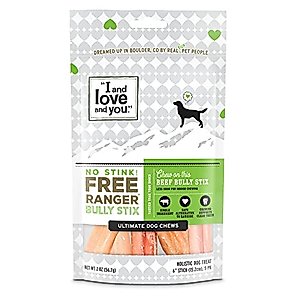 I and love and you Free Ranger No Stink! Natural Grain Free Bully Stix - Low Odor, 100% Beef Pizzle, 6-Inch, Pack of 5