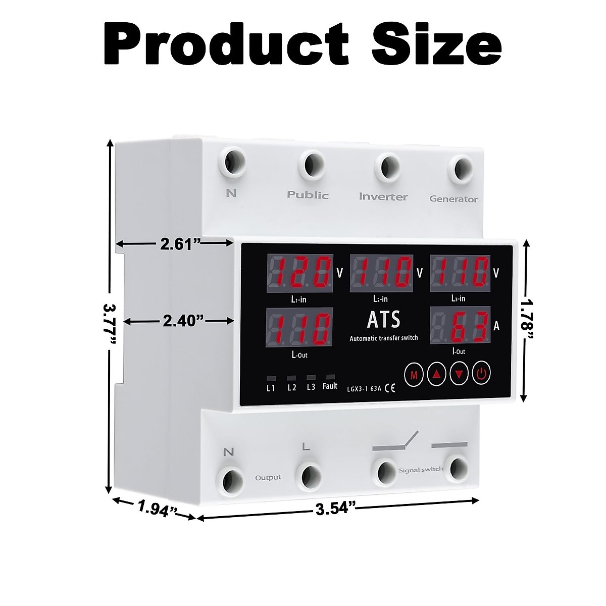 Automatic Transfer Switch,Automatic Switching Between Utility Power、Generator and Inverter,Overcurrent Protection,Overvoltage and undervoltage Protection,63A