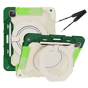 SLLMYYX 360 Degree Swivel 3in1 Shockproof Case for iPad Pro 12.9 inch 6th/5th/4th Gen with Shoulder Strap & Handle, 2022/2021/2020 with Shoulder Strap & Handle, Colorful Green