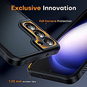 TOCOL 3 in 1 for Samsung Galaxy S23 Plus Case, [Upgraded Full Camera Protection] with 2 Pack Screen Protector [Military Grade Drop Tested] Translucent Matte Back, Non-Slip Cover for S23+ 6.6'', Black