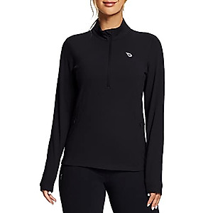 baleaf Women's Fleece Equestrian Shirt Long Sleeve Running Jacket Pullover Half Zip Thermal Horse Riding Cold Weather Gear Black M