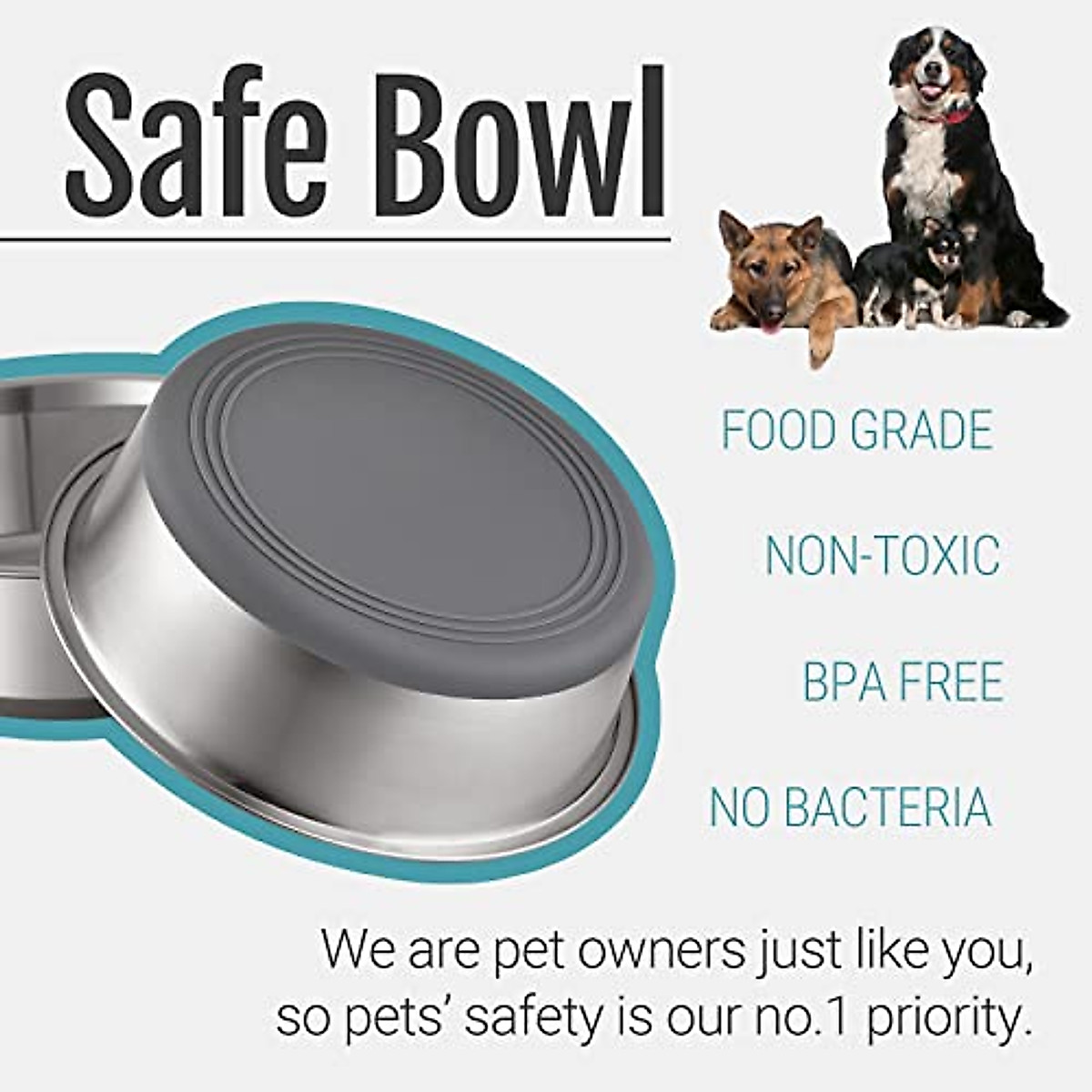 PEGGY11 Stainless Steel Metal Dog Bowls, Food Grade, BPA Free, Premium Pet Bowls for Food Water, Nonslip Rubber Bottom, Dishwasher Safe, Easy to Clean, 3.8 Cup, 2 Pack
