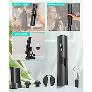 CIRCLE JOY Rechargeable Wine Opener Electric Wine Bottle Opener 7-in-1 Wine Gift Set with Electric Vacuum Pump, Charging Station, Foil Cutter, Wine Aerator Pourer and 2 Wine Stoppers