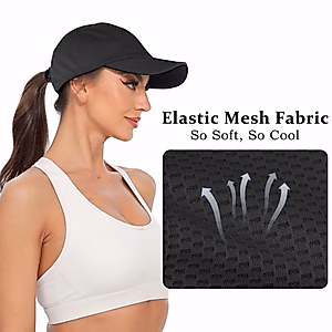 GADIEMKENSD Women's Race Day Running Hat Performance Mesh Baseball Cap - Excellent Ventilation, Lightweight, Reflective Safety Ponytail Hats for Exercise Golf Hiking Beach Workout Gym Black