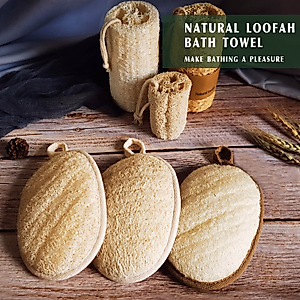 Natural Loofah Sponge Exfoliating Body Scrubber (3 Pack),Made with Eco-Friendly and Biodegradable Shower Luffa Sponge, Loofah for Women and Men, Beige