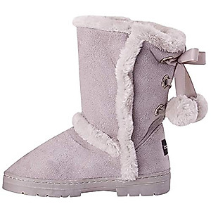 bebe Girls Fur Trim Winter Boots with Back Lace Pom-Poms (Toddler/Little Girl/Big Girl), Size 2 Little Kid, Grey