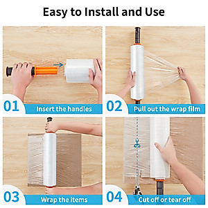 JARLINK Stretch Film, 15 Inch x 1000 Feet Shrink Wrap for Pallet Wrap, Industrial Strength Stretch Wrap up to 800% Stretch with Handles, Moving Wrapping Plastic Roll, 80 Gauge, 2 Pack
