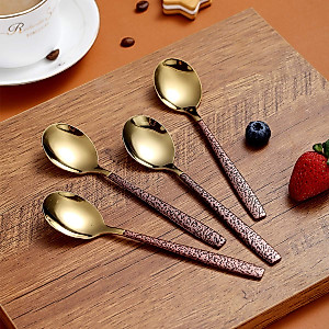 Berglander Tea Spoon Set Of 4 With Moon Surface Handle And Shiny Gold Head, Stainless Steel Teaspoons Tea Spoons Silverware Set Small Spoons Coffee Spoons