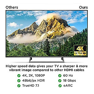 BaiYoug 4K High Speed HDMI Cable 4FT(1.2M), HDMI 2.0 Cord Compatible with Nintendo Switch, PS4, Xbox, 18Gbps, 4K@60Hz, 3D, Ethernet, ARC, HDR for PS3, Playstation 4 Pro, Xbox One to TV, Monitor