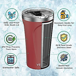 VEEFINE Travel Coffee Mug 20oz Ergonomic Appearance Insulated Tumblers Dishwasher Safe 18/8 Stainless Steel Tumblers Cup Holder Friendly BPA-Free