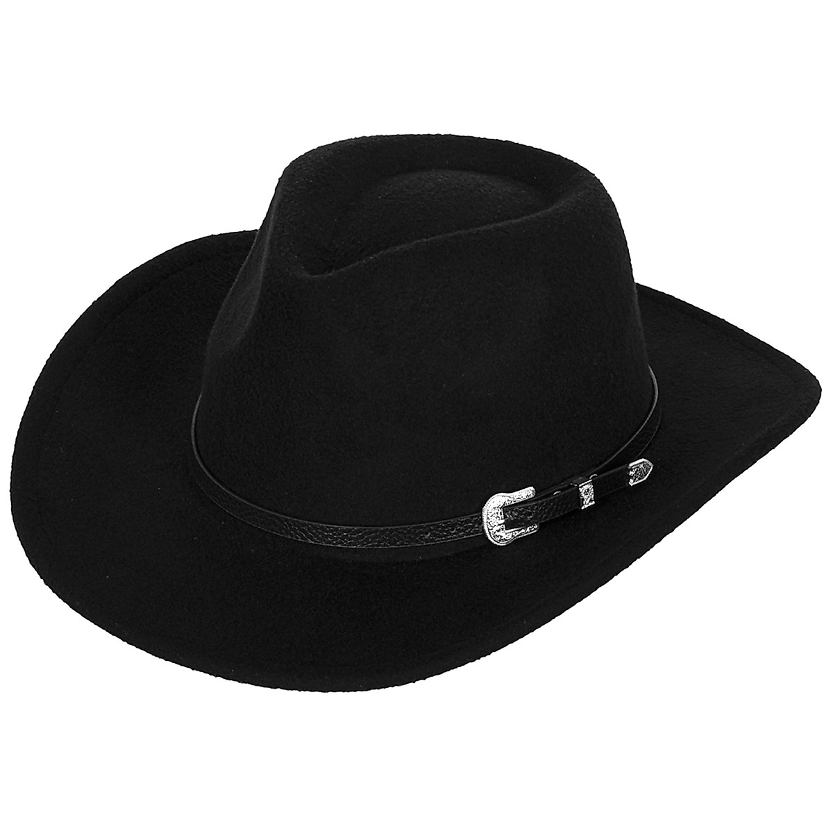 Western Felt Cowboy Cowgirl Hat - Wide Brim Panama Jazz Fedora Hat with Floral Engraved Buckle Belt Decoration 22.4" to 22.8" Black