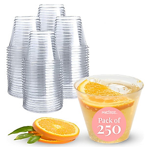 250 Clear Plastic Cups | 9 oz Plastic Cups | Clear Disposable Cups | PET Clear Cups | Plastic Water Cup | Plastic Wine Glasses | Clear Plastic Party Cups | Bulk Plastic Tumblers