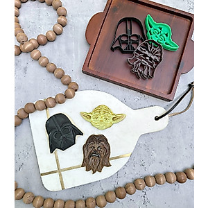 INSPIRED BY STAR WARS COOKIE CUTTERS. Inspired By Star Wars Darth Vader Black Mask, Green Yoda and Brown Chewbacca Face Head Cookie Cutters (3 Pack)