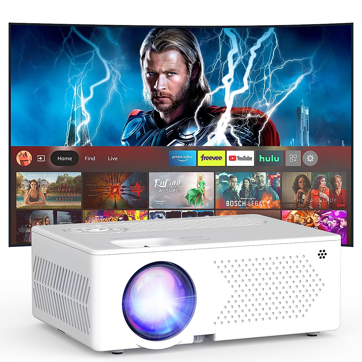 5G WiFi Projector with Screen, 400 ANSI Real Native 1080P 4K Outdoor Projector for Theater Movies, Synchronize Smartphone, Compatible W/ TV Stick/HDMI/PS4/Console [120'' Screen Included]