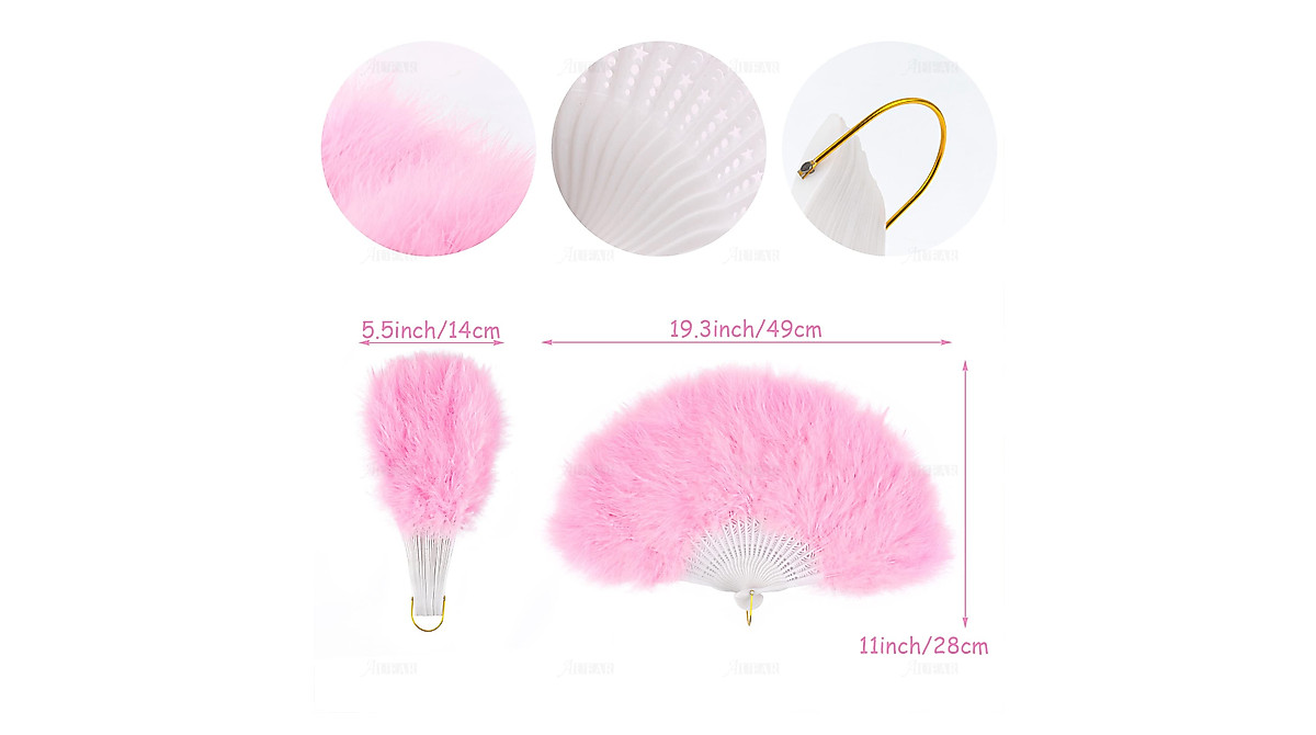 AUEAR Pink Feather Hand Fan - Vintage Costume Accessory