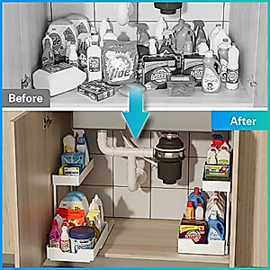 Beriflai Under Sink Organizers and Storage 2 Packs, Pull Out Cabinet Organizers Sliding Cabinet Basket Organizer 2 Tier Bathroom Kitchen Storage with Siding Drawers for Bathroom Kitchen, White