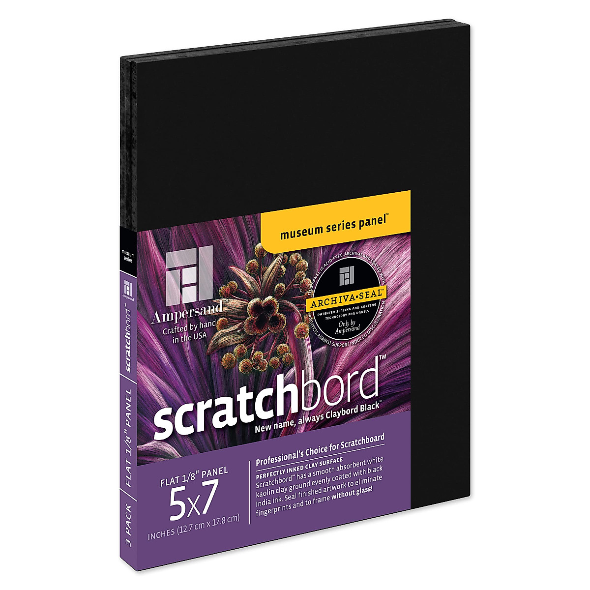 Ampersand Art Supply Scratch Art Panel: Museum Series Scratchbord, 1/8 Inch Flat Profile, 5" x 7" - Pack of 3