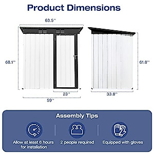 Lyromix 5' × 3' Metal Outdoor Storage Shed with Door & Lock, Waterproof Garden Storage Tool Shed for Backyard Patio,White-Black