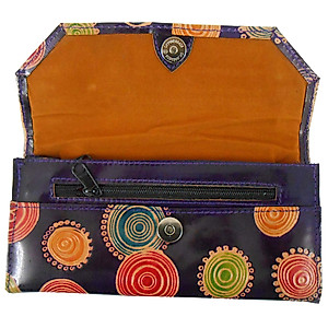 Circles Design Genuine 100% Pure leather Embossed Handmade Colorful Shantiniketan Hand Purse in Blue
