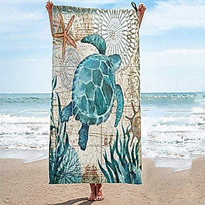 Nautical 5 Pcs Sea Turtle Shower Curtain Set with Rugs and Towels Include Non-Slip Rugs, Toilet Lid Cover and Bath Mat Ocean Waterproof Shower Curtain Sets with 12 Hooks