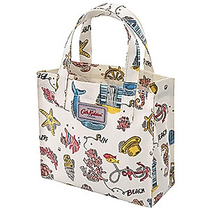 Cath Kidston Small Bookbag S Size Open Top Handled Handbag Lunch Bag Water Resistant Oilcloth Tote Beach and Sea Pattern (Summer Time (Cream))