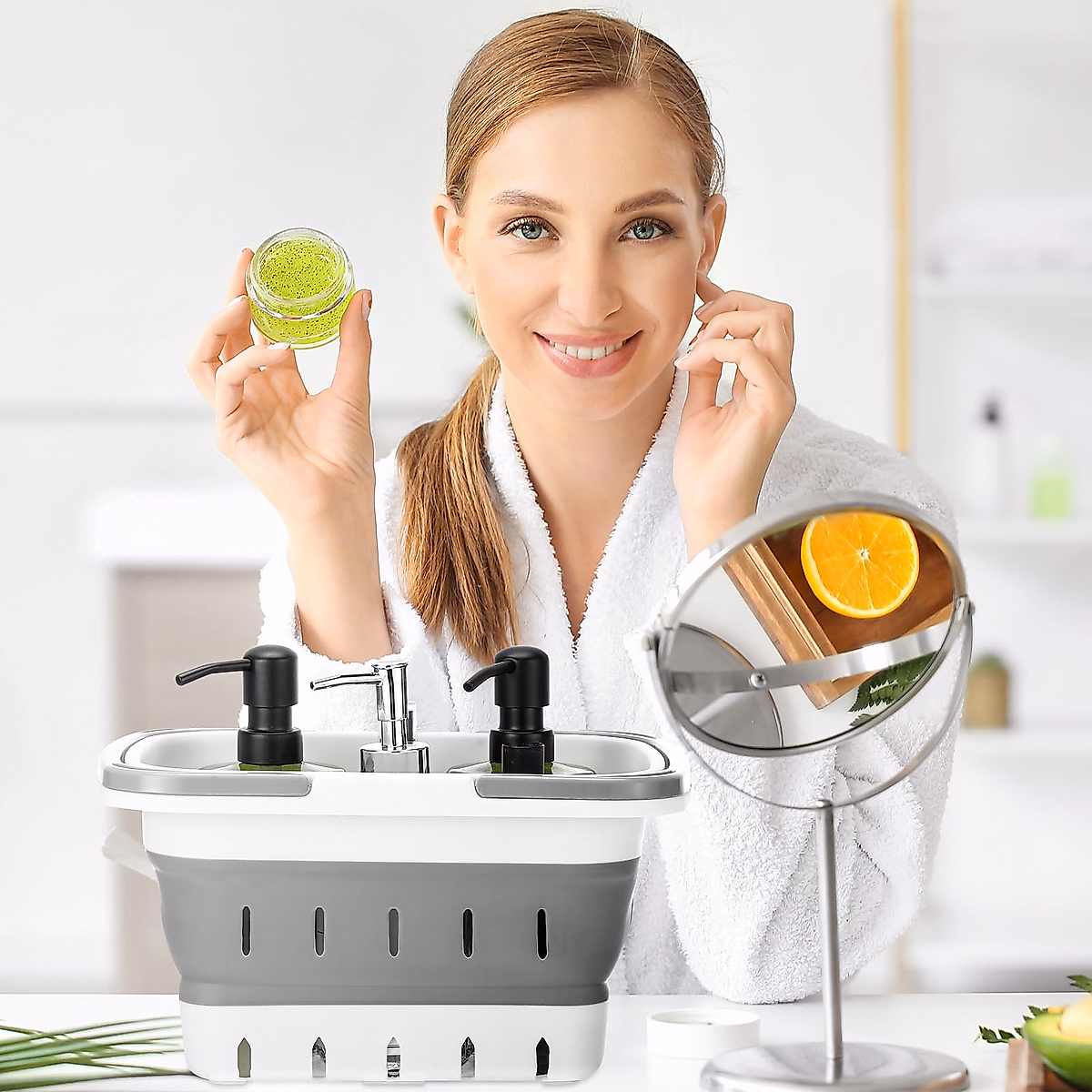 Sliner 2 Pack Portable Shower Caddy Basket with Handles,collapsible Small Storage Organizers Basket Plastic Shower Tote Basket for Cleaning Supplies College Dorm Organizer Bin(Gray)