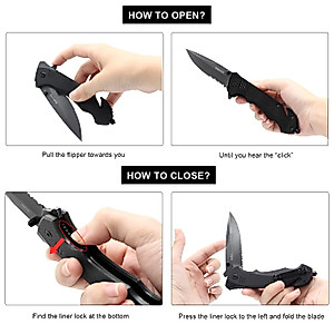 EMHTiii Multitool Folding Pocket Knife with Seatbelt Cutter and Window Glass Breaker - 3.54" Sreated Blade, G10 Scales, Survival Knives for Rescue, EDC Gifts for Men, Black